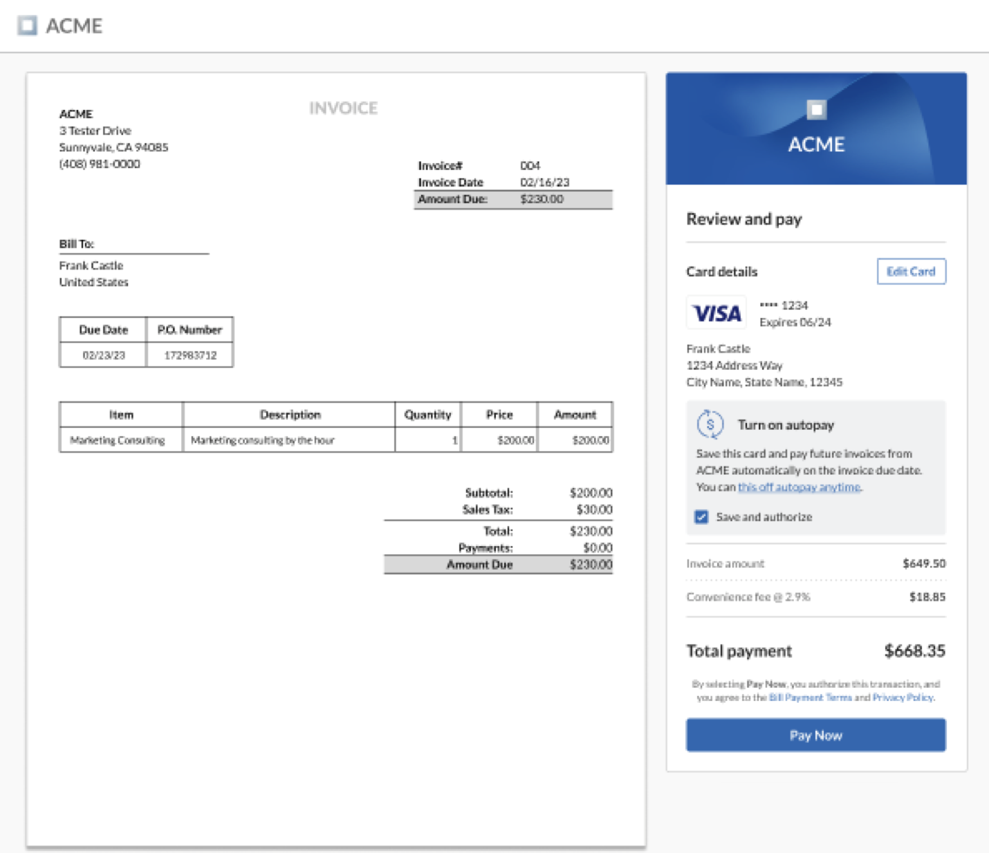 Manage Auto Charge for a customer