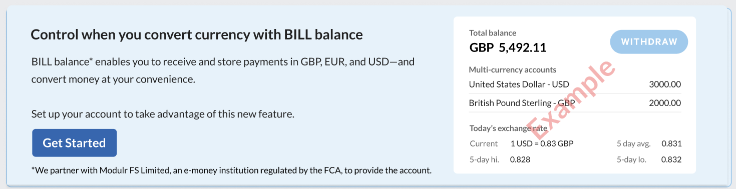 Set up BILL balance in your UK account