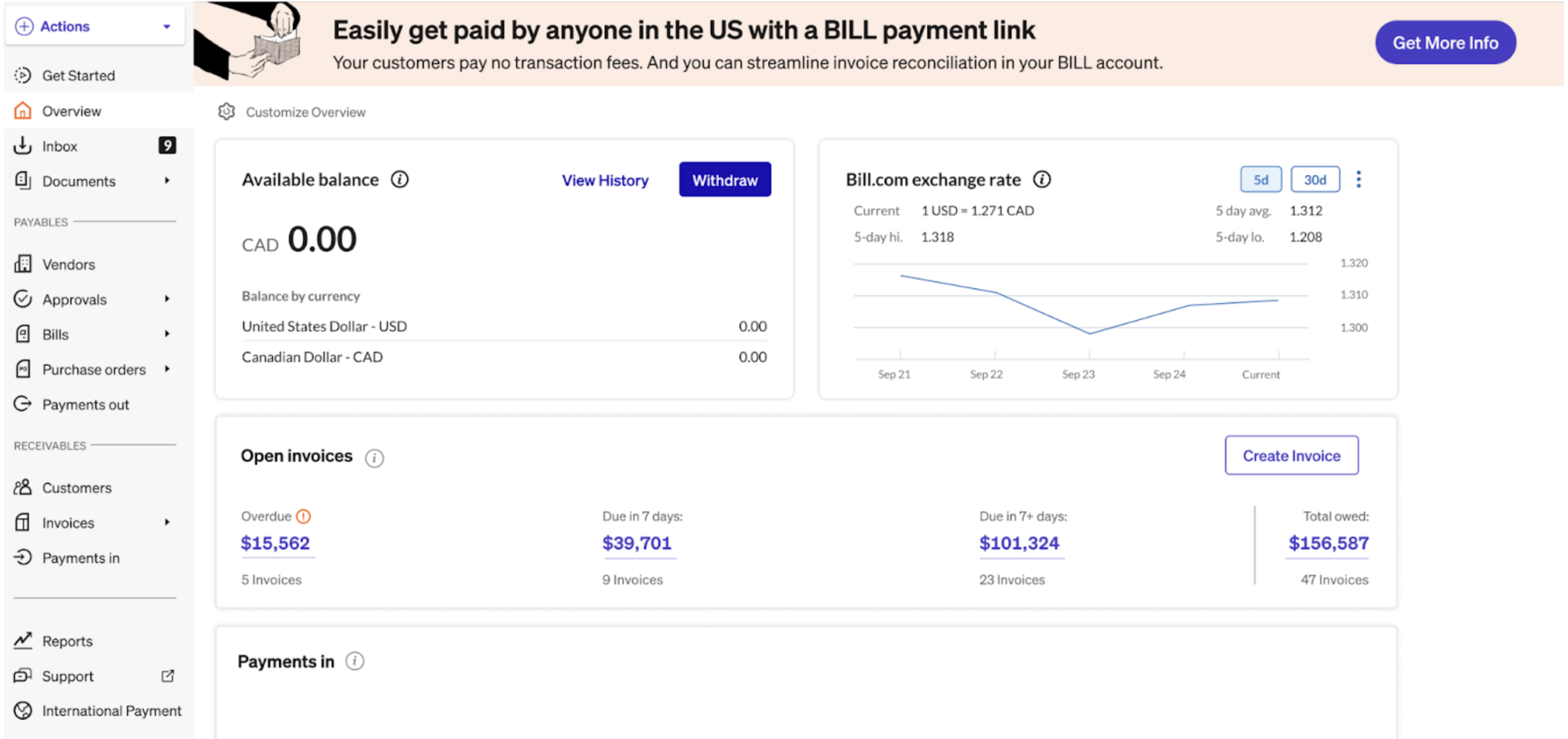 Invite your US customers to pay you in Canada with a BILL payment link